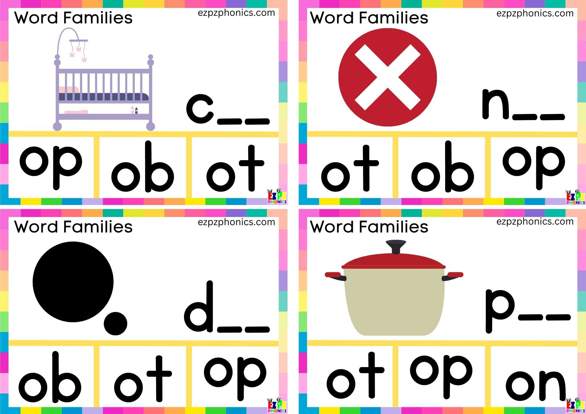 Finish the word and clip the correct letters ot Word Family group 2 - ezpzphonics.com